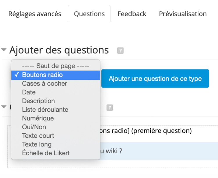 Types de questions dans un questionnaire — M@gistère